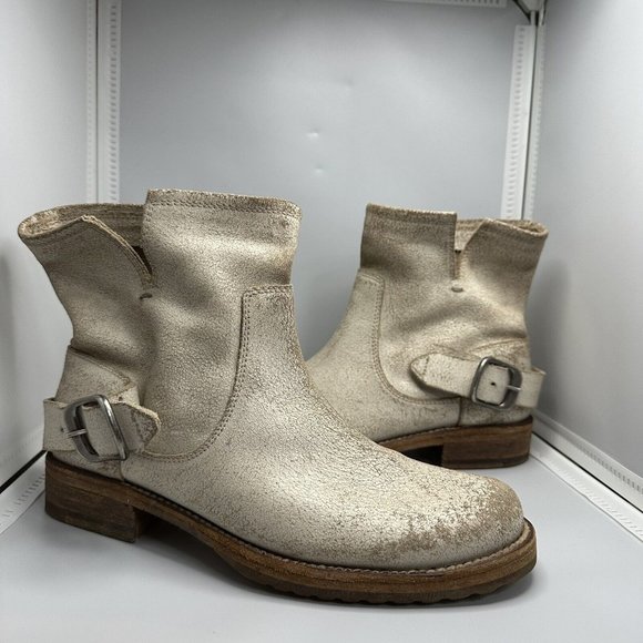 Frye | Shoes | Frye Veronica Sz 65 M Short Crackled Leather Moto Boot ...
